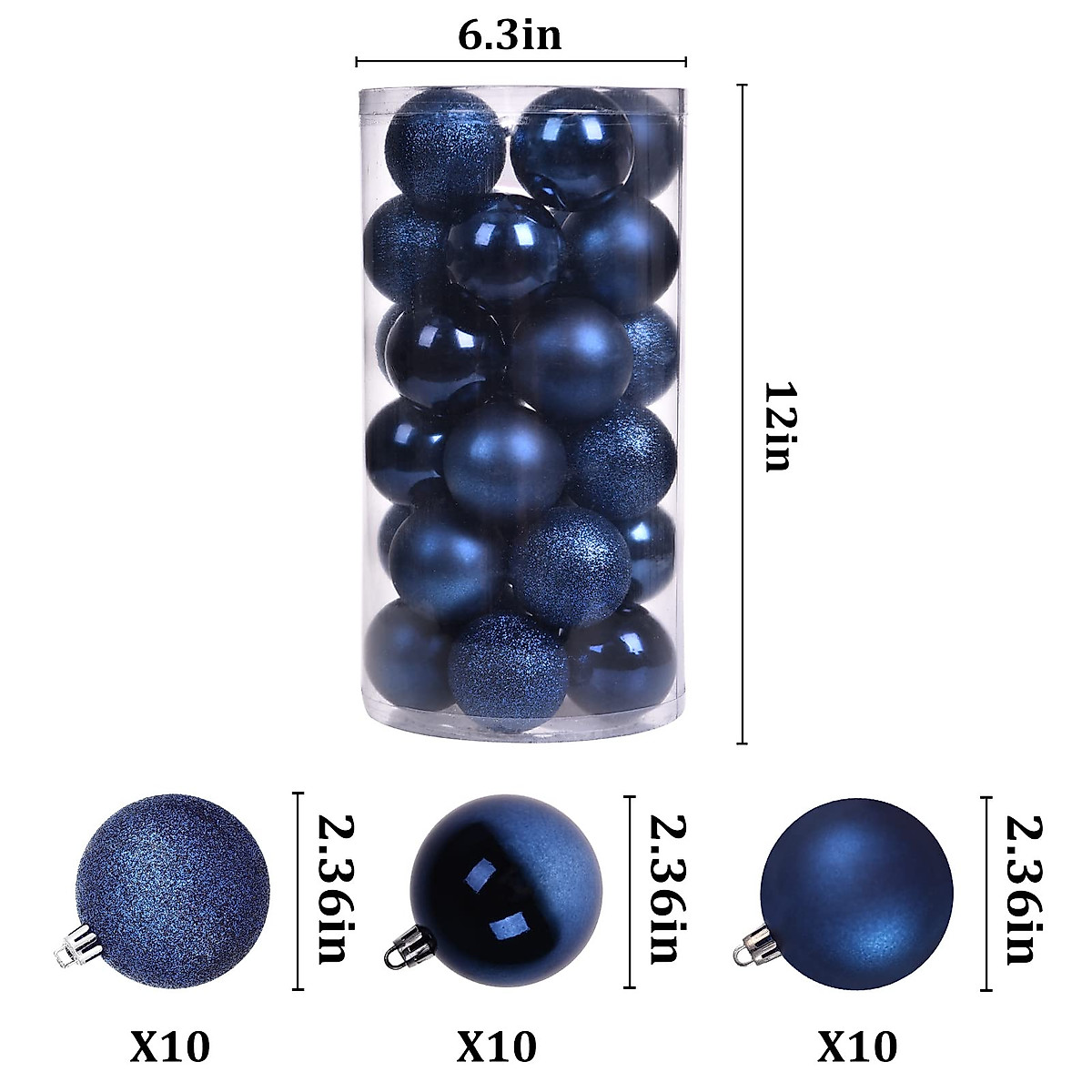 30ct Christmas Ball Ornaments, 2.36" Shatterproof Halloween Tree Decorations, Perfect Hanging Ball for Indoor/Outdoor Holiday Party Decor (Dark Blue)