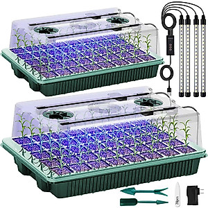 SZSJA Seed Starter Tray with Grow Light, 2 Packs 80 Cells Seed Starting Kit Seedling Starter Trays with Grow Lights, Plant Germination Trays with Humidity Dome Plant Starter Kit