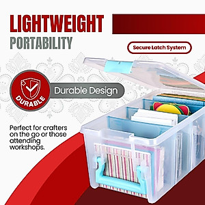 saizone 6925AA Semi Satchel with Removable Dividers, Portable Art & Craft Organizer with Handle, [1] Plastic Storage Case, Clear with Aqua Accents