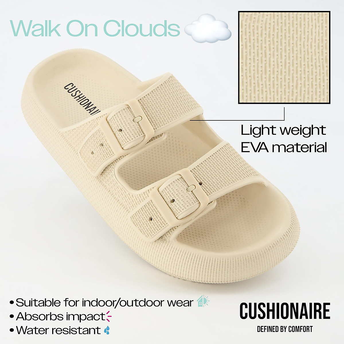 CUSHIONAIRE Women's Fame recovery cloud slide sandals with +Comfort, White 8