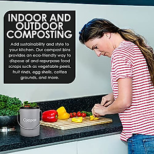 JV Compost Bin - Kitchen Compost Bin Countertop - Kitchen Composter Indoor - Compost Pail - 1.2 Gallon Compost Bin with EZ-No Lock Lid - Small Compost Bin - Odor-Free Seal - 2 Charcoal Filters