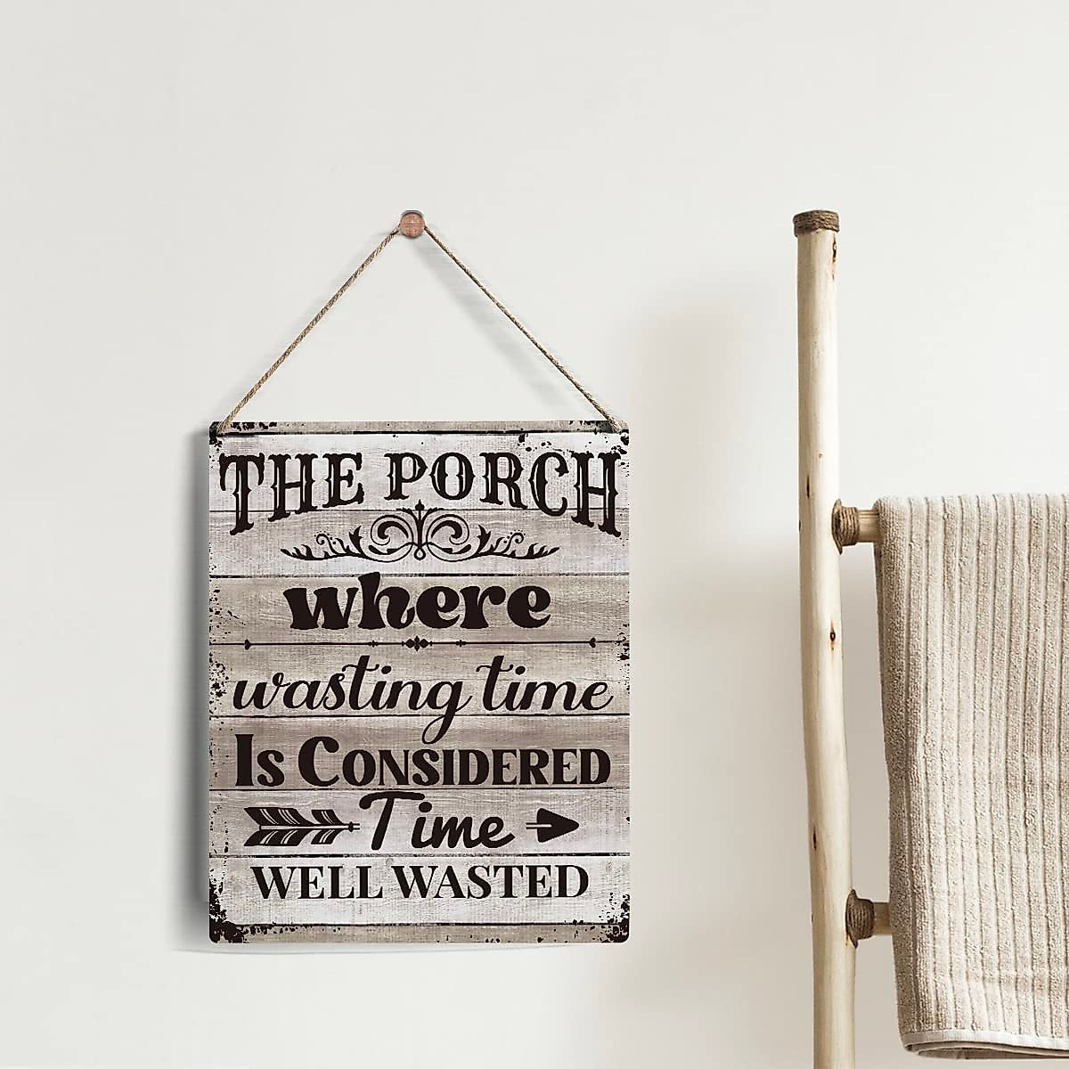 Porch Sign Gifts, Rustic the Porch Where Wasting Time Wooden Signs Wood Plaque Hanging Sign Home Porch Decor 8 x 10 Inches