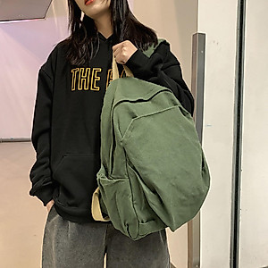 CBDAO Women's canvas bag, men's and women's large capacity leisure backpack, men's and women's travel backpack (Green,One Size)