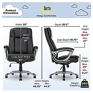 Serta AIR Health and Wellness Executive Office Chair High Back Ergonomic for Lumbar Support Task Swivel & Big & Tall Executive Office Chair High Back All Day Comfort Ergonomic Lumbar Support