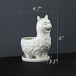 YONGYAN Alpaca Flower Pot Statue Decoration Ceramics Garden Planters Containers Pot Bookshelf Office Animal Desktop Decor