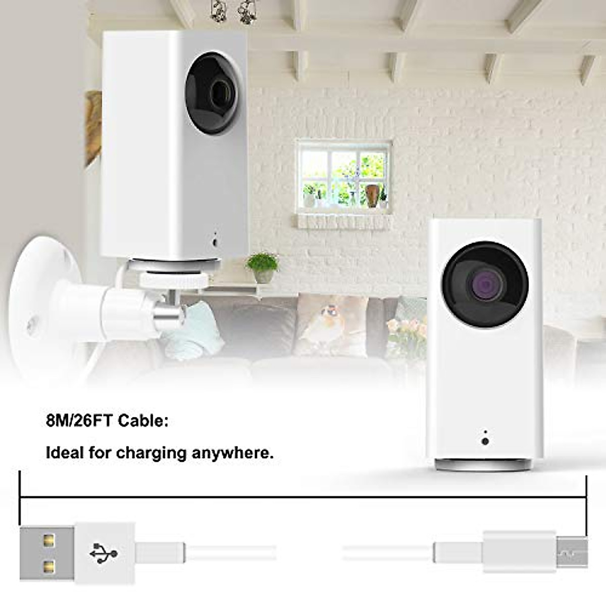 FASTSNAIL Wall Mount with 26FT Power Extension Charging Cable Compatible with Wyze Cam Pan,Mounting Kit Including Charging Cord Compatible with Wyze Cam Pan, Indoor and Outdoor Security Mount