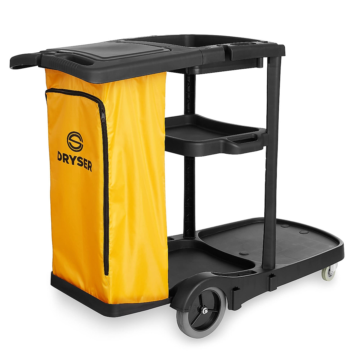 Dryser Commercial Janitorial Cleaning Cart on Wheels with Cover, Shelves and Vinyl Bag & Commercial Mop Bucket with Side Press Wringer, 26 Qt. Yellow