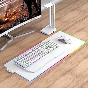 havit Wired RGB Mechanical Gaming Keyboard and Mouse Combo Set UK Layout, Blue Switch Mechanical Keyboard with Detachable Ergonomic Wrist Rest 4800Dots Per Inch Programmable Wired Mouse, White
