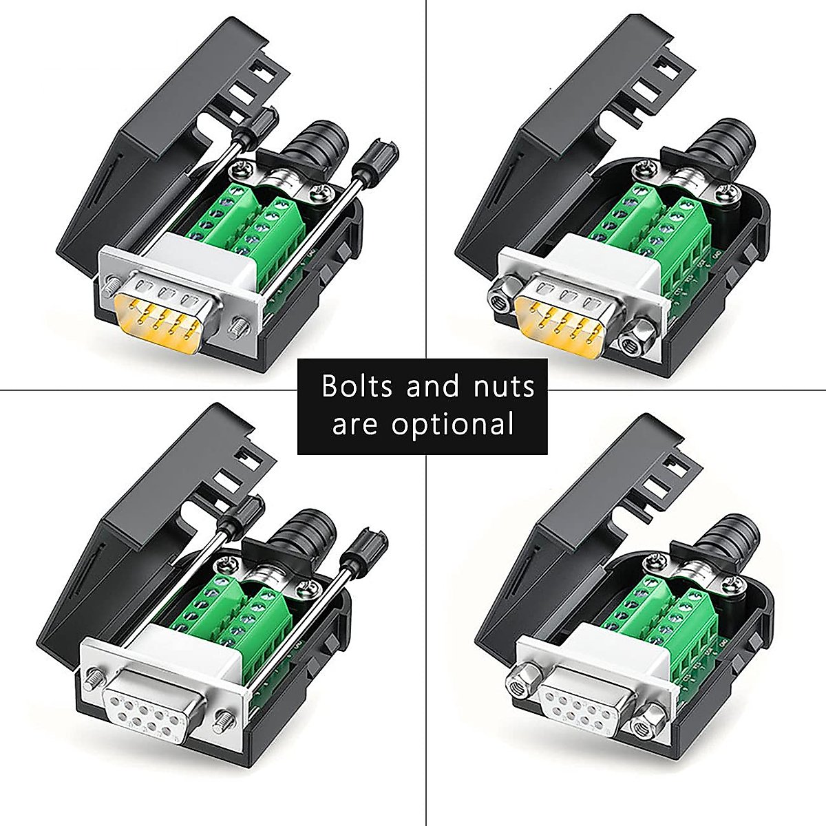JUXINICE 2Packs DB9 Serial Adapters No Soldering Needed. D-SUB 9-pin RS232 RS485 Adapter to Terminal Connector Signal Module with Bolts Nuts and Screwdriver (1PCS Male+1PCS Female)