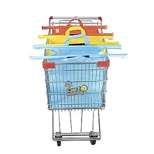 Scrub Daddy Cart Daddy Reusable Grocery Bags - 2 Large Orange & Yellow Cart Bags for Bulky, Light Items + 1 Small Blue Cart Organizer Tote for Heavy, Fragile Items - Foldable, Washable & Expandable