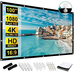 Frocopo 100 inch Projection Screens, Double Sided Washable Outdoor Projection Screen, 16:9 Foldable Anti-Crease Portable Projector Movies Screens for Camping Party, Home Theater, Office