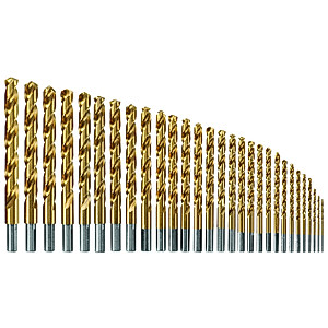 BOSCH TI29 29-Piece Assorted Set Titanium Nitride Coated Metal Drill Bits with Included Case with Three-Flat Shank for Applications in Heavy-Gauge Carbon Steels, Light Gauge Metal, Hardwood