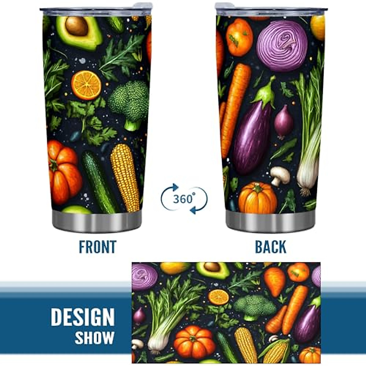 QWEUIOP 20oz Insulated Travel Coffee Mug Vegetable Eggplant Carrots Stainless Steel Tumbler with Lid Double Wall Vacuum Coffee Cup For Hot and Cold Drinks14283