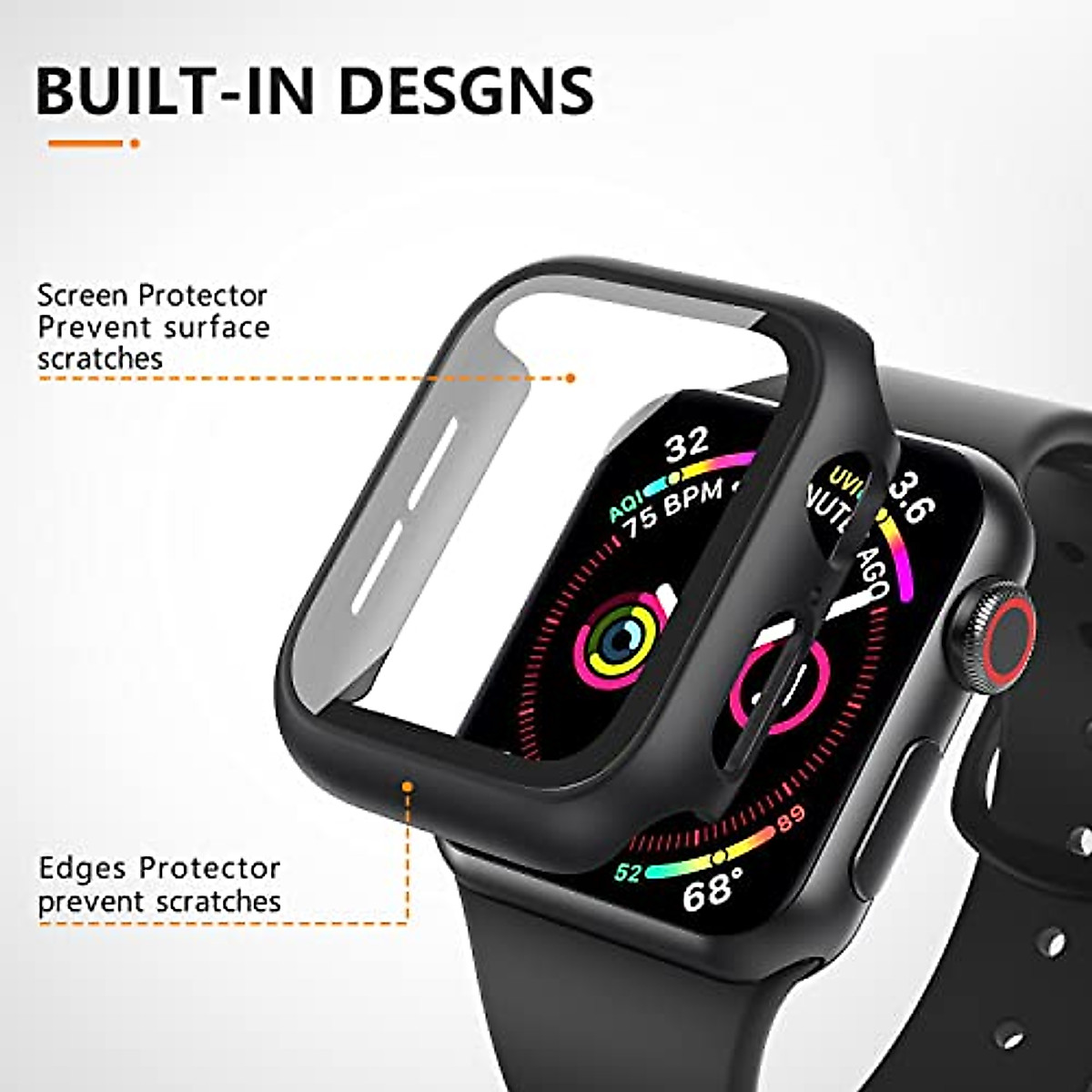 Mugust 3 Pack Case for Apple Watch Series 3 38mm Hard PC Case with Tempered Glass Screen Protector Waterproof Anti-Scratch HD Ultra-Thin Full Protective Cover for iWatch 38mm (Black)