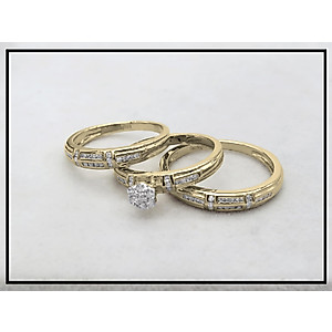 Dazzlingrock Collection 0.50 Carat (ctw) Round White Diamond Unisex Cluster Engagement Trio Ring Set in 14K Solid Yellow, W-7.5 & M-13