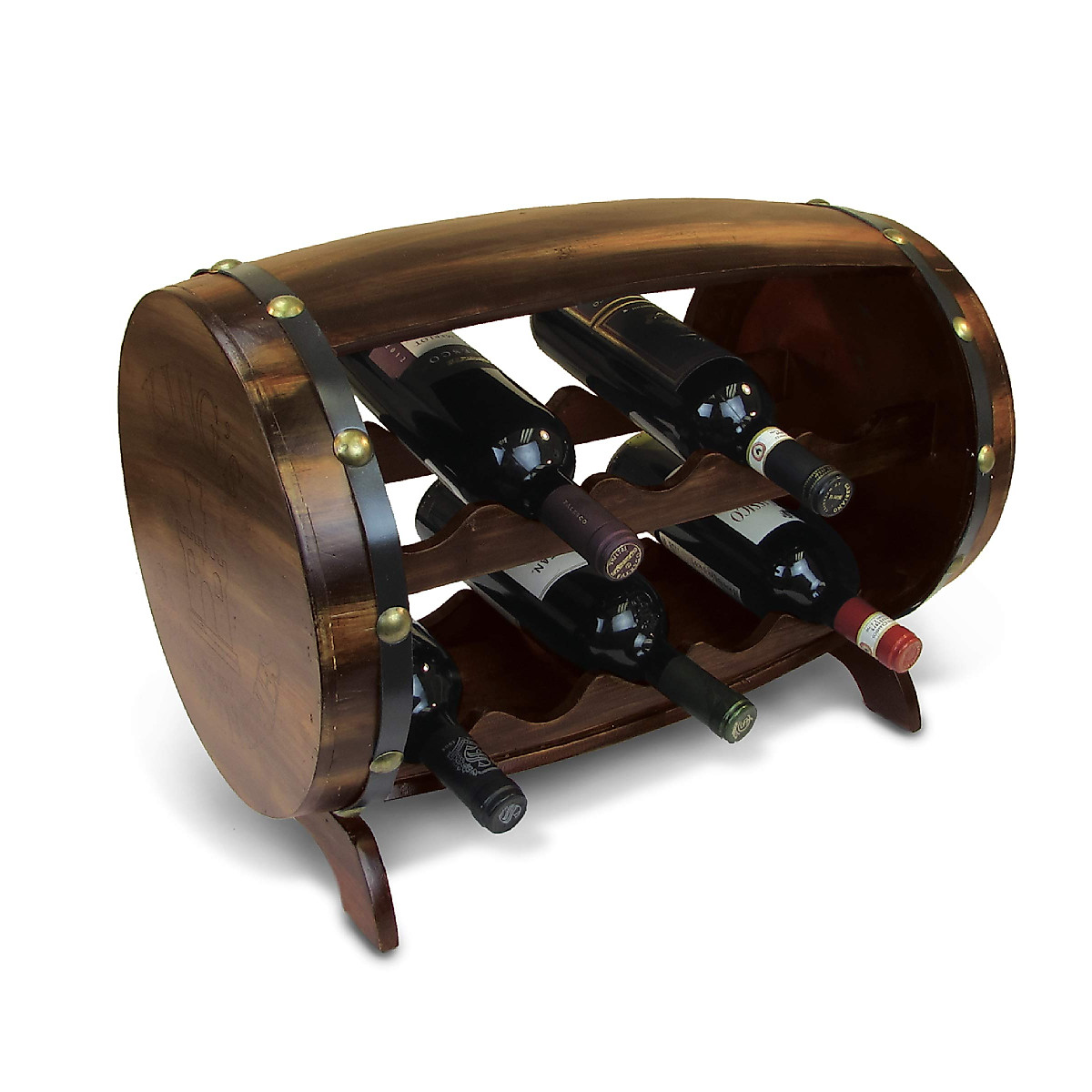 Puzzled Napoleon Wine Rack - Freestanding Wooden Barrel Wine Holder for 10 Wine Bottles, Bottle Rack Floor Stand, Table Top, Rustic Countertop Wine Storage Shelf Organizer for Wine Bar & Home Decor