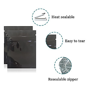 MITOB Mylar Bags for Zip Reusable Small Aluminum Foil Lock Package Bag Candy DIY Chocolate Coffee Nut Food Long Term Storage Zipper Lock Packaging Bag with Tear Notch (Black, 2.3x3.1 inch)