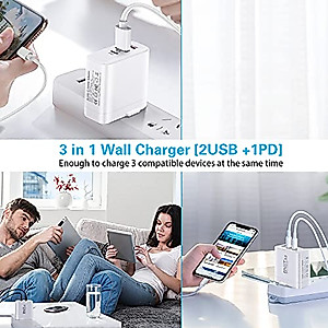 USB C Charger 2Pack, iSeekerKit 30W 3-Port Fast Type C Wall Charger Block with PD 3.0 + 5V/2.4A Foldable USB C Charging Block Plug Compatible for iPhone 14/13/Pro Max/Samsung Galaxy/Pixel 7-White