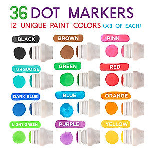 Washable Dot Markers 36 Pack With 118 Activity Sheets For Kids, Gift Set With Toddler Art Activities, Preschool Children Arts Crafts Supplies Kit, Special Holiday Bingo Dabbers Dobbers, Dauber Dawgs