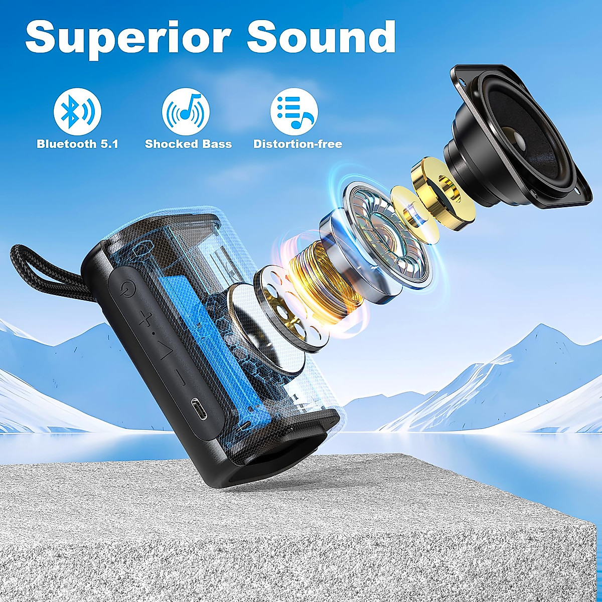 Bobtot Bluetooth Speaker Portable Wireless Speaker - IPX7 Waterproof Shower Speaker with Stereo Sound TWS Bluetooth 5.1 Speaker Portable Speaker for Home Party Beach Outdoor