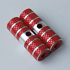 QQ Studio 1 Pair of Cylindrical Diamond-Patterned Red Metallic Alloy Kid-Sized Foot Pegs Fits Many Standard BMX Trick Mountain Bikes (2.64in Long, 0.35in Diameter Hole, 0.9in Wide)