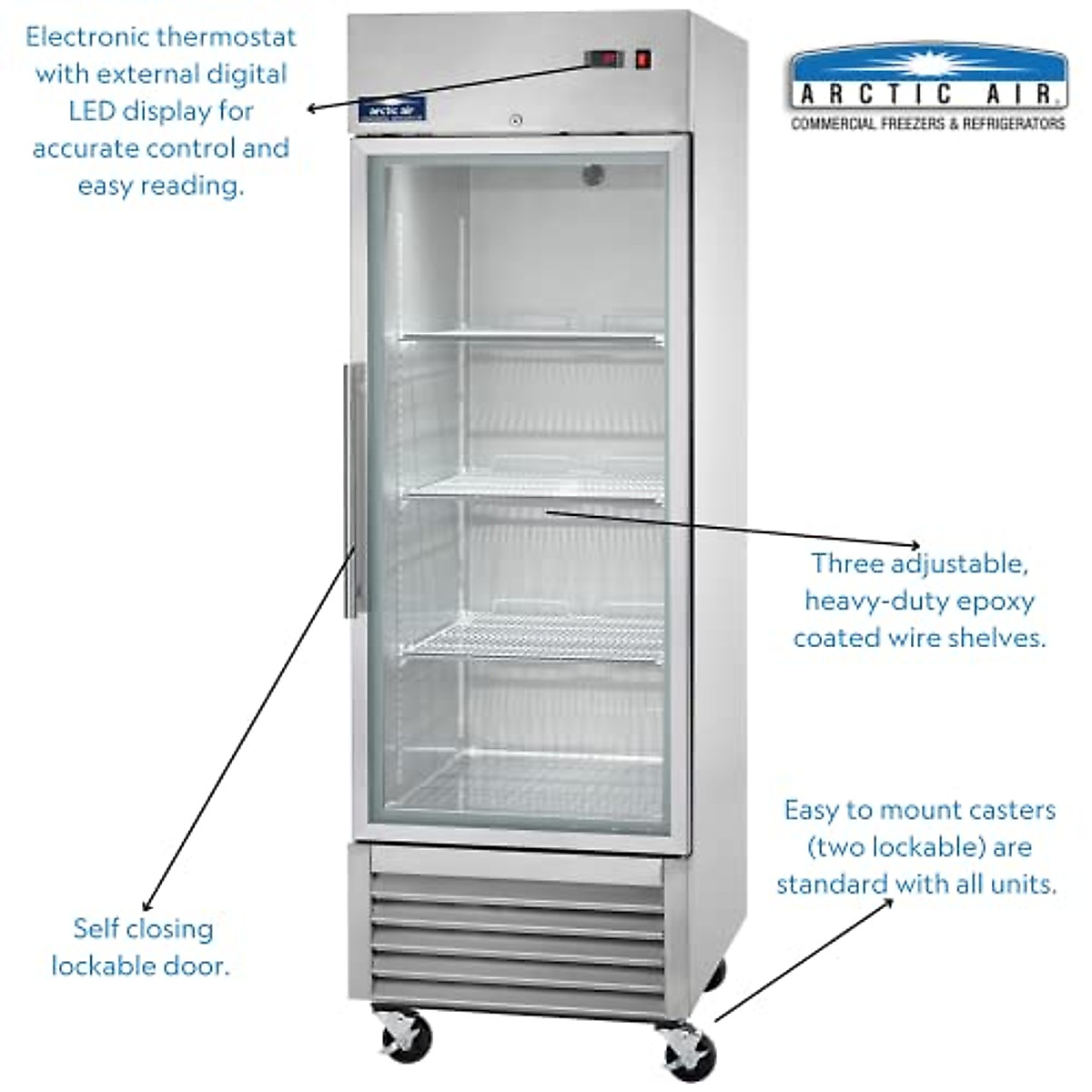 Arctic Air AGR23 27" One Section Glass Door Reach-In Refrigerator, Single Door, 23 Cubic Feet, 115v