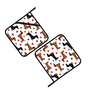 Romantic Dachshunds Set of 2 Square Insulated Pot Holders, Kitchen Baking, Pot Holders Sets, One with Pocket and One Without Pocket