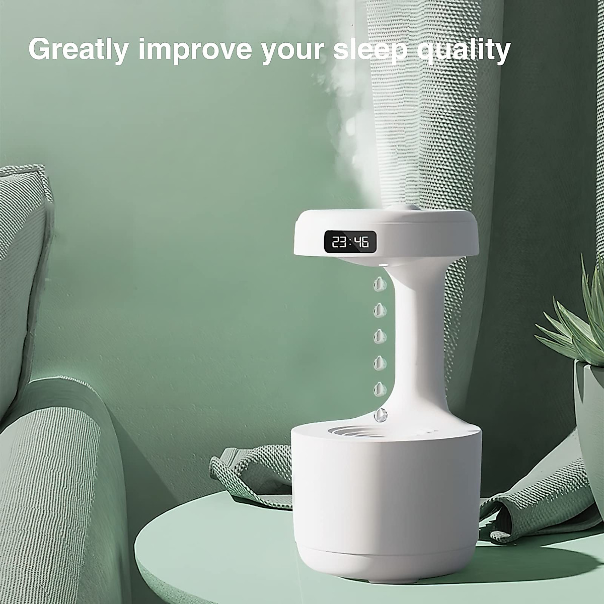 Anti Gravity Ultrasonic Humidifier, 2023 Upgrade Cool Mist Desktop Humidifier, Quiet Diffuser with LED Clock Display, Auto Shutdown Power-Off Protection for Kids Friend Lover Gift Bedroom Home(White)