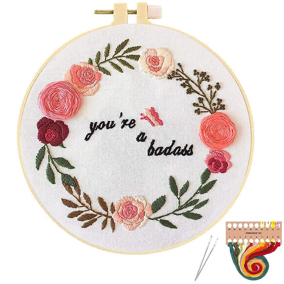 ORANDESIGNE Funny Embroidery Kit for Beginners, Stamped Cross Stitch Kits for Beginners Adults Patterned Needlepoint Embroidery Hoops Cloth Color Thread Floss Flowers Plants Cactus