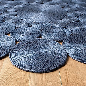 THE PIKKU INTERNATIONAL - Rug Round Jute Hand Woven Circle Design Area Rug Blue Dye Carpet (11 X 11 Feet)