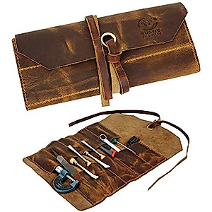 Leather Tool Roll Up Pouch - Leather Tool Wrench Roll/Chisel Bag by RUSTIC TOWN