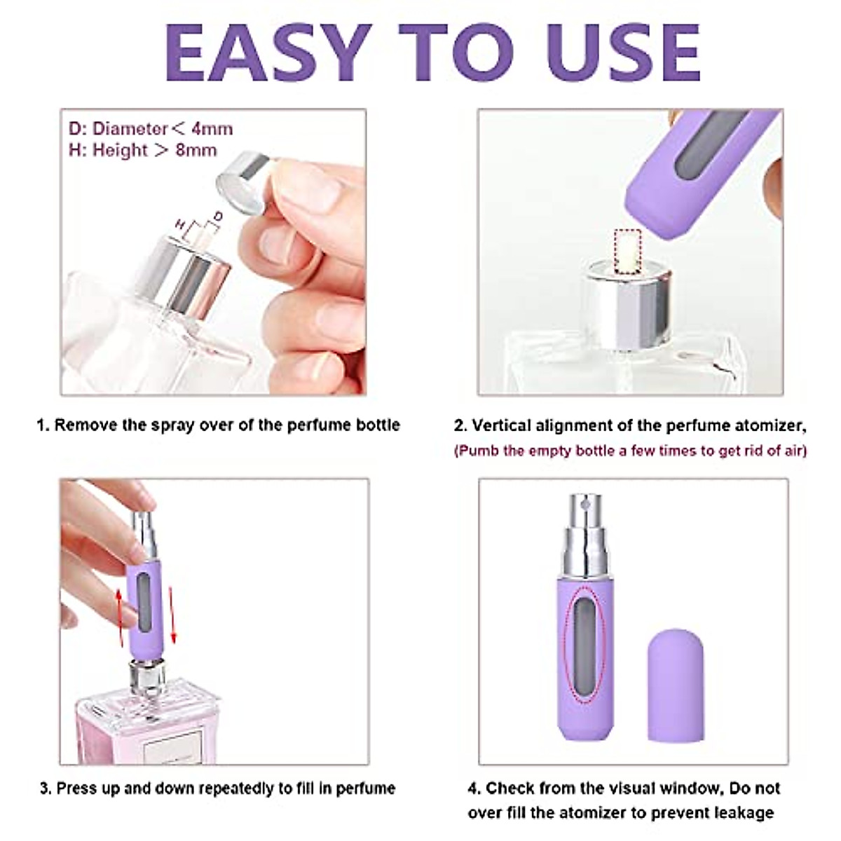 KAYZON Portable Mini Refillable Perfume Atomizer - Travel Size Spray Bottles for Women - Underfill Scent Pump Case Travel Fragrance Empty Container Bottom Refill Perfume Bottle for Traveling 5ml