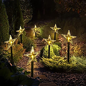 10 Pieces Solar Christmas Snowflake LED Pathway Star Outdoor Landscape Lights Waterproof 3D Snow Decorations Garden Spotlights for Winter Christmas Party Lawn Wedding Festival (Star Style)