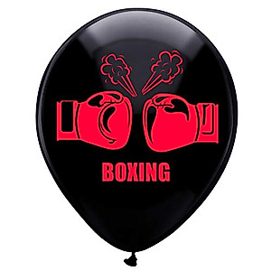Boxing Latex Balloons, 12inch (16pcs) Red and Black Boxer Sport Birthday Party Decorations, Supplies