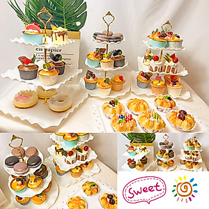 10 Pcs Cupcake Stand Set-Dessert Table Display Set-Cupcake Display Stand-Cupcake Tier Stand With 4x large 3-Tier Cupcake Stands + 6x Appetizer Trays Perfect for Wedding Baby Shower Home Birthday(Wave)