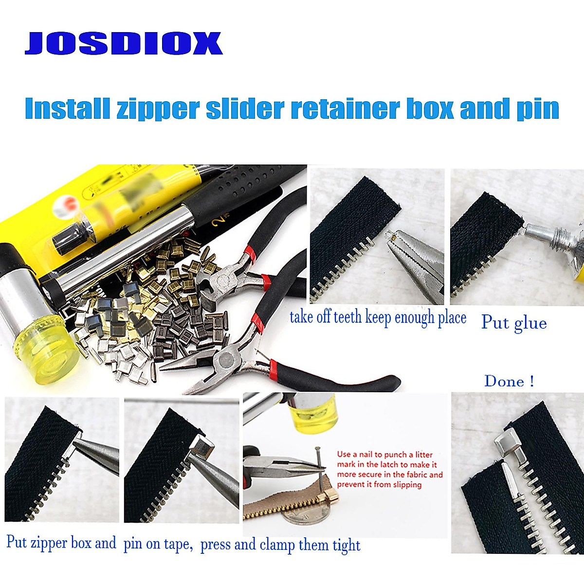 Zipper Repair Kit Metal Retainer Insertion Pin Zipper Top / Bottom Stop (3 Colors ) 13 Sets Zipper Fix Plug, Repair Down Zipper Stopper for Zipper Replacement (Size 10/8/5/3)