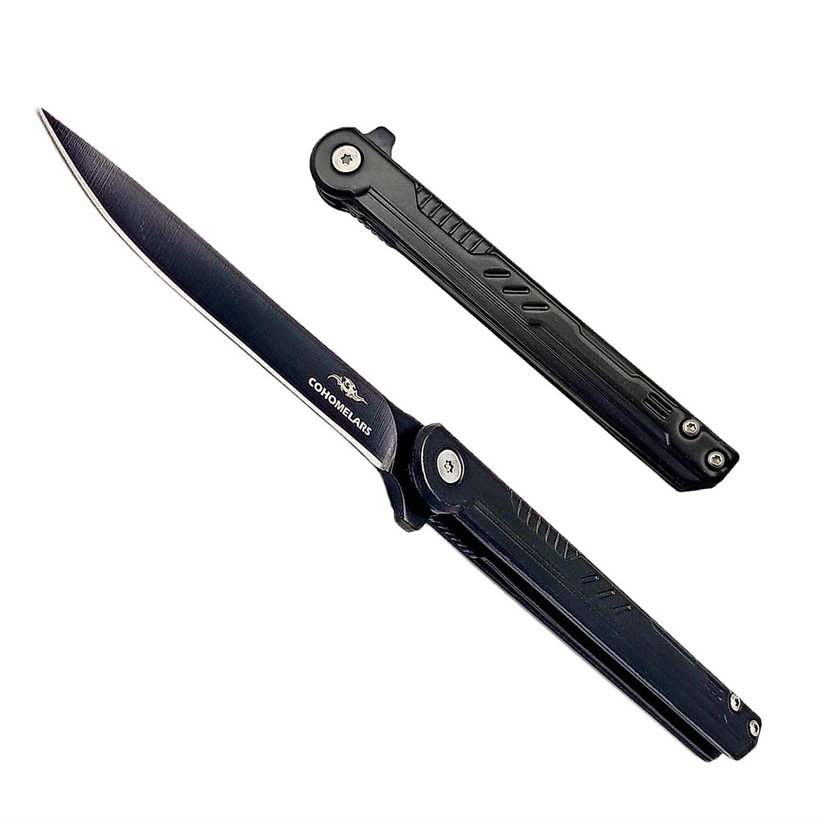 COHOMELARS Slim Folding Pocket Flipper Knife for Men,3.8'' Stainless Steel Black Blade,EDC Gentleman's Knife with Leather Sheath, Liner Lock