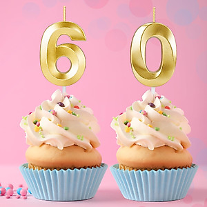 60th Birthday Candles for Cake,Gold Number Candles for Happy Birthday Cake Toppers,Birthday Decorations for Women Men Party Anniversary Wedding