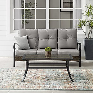 Crosley Furniture KO70350MB-TE Dahlia Outdoor Metal and Wicker 2-Piece Sofa Set (Sofa, Coffee Table), Matte Black with Taupe Cushions