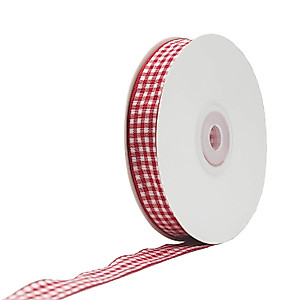 Red and White Gingham Ribbon, 5/8" x 25Yd Roll Picnic Craft Ribbon Red Buffalo Ribbon for Crafts Hair Accessories Craft and Christmas Gift Wrapping,5/8 Inch Polyester Woven Edge +60" Tape Measurement