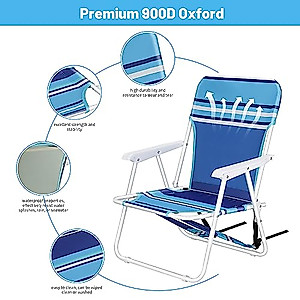 Beach Chairs for Adults 2 Pack, Lightweight Backpack Beach Chair with Shoulder Straps, Low Beach Chair Support 265lbs, Folding Beach Chair for Beach, Camping, Hiking, Picnic, Blue