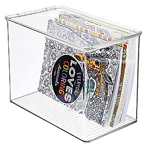 mDesign Tall Plastic Stackable Art and Craft, Sewing, Crochet Storage Container Bin with Hinged Lid - Compact Organizer and Holder for Thread, Beads, Ribbon, Glitter, Yarn, Clay - Clear