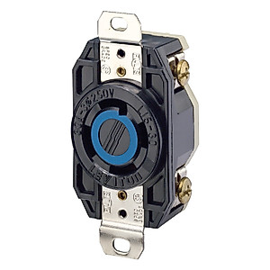 Leviton 2720 30 Amp, 250 Volt 3-Phase, Flush Mounting Locking Receptacle, Industrial Grade, Grounding, V-0-MAX, Black