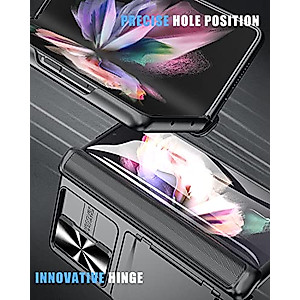 Vihibii for Samsung Galaxy Z Fold 3 5G Case with Hinge Protection, Built-in Card Holder & Kickstand & Slide Camera Cover & Screen Protector, Multifunction Case for Samsung Galaxy Z Fold 3 2021 (Black)