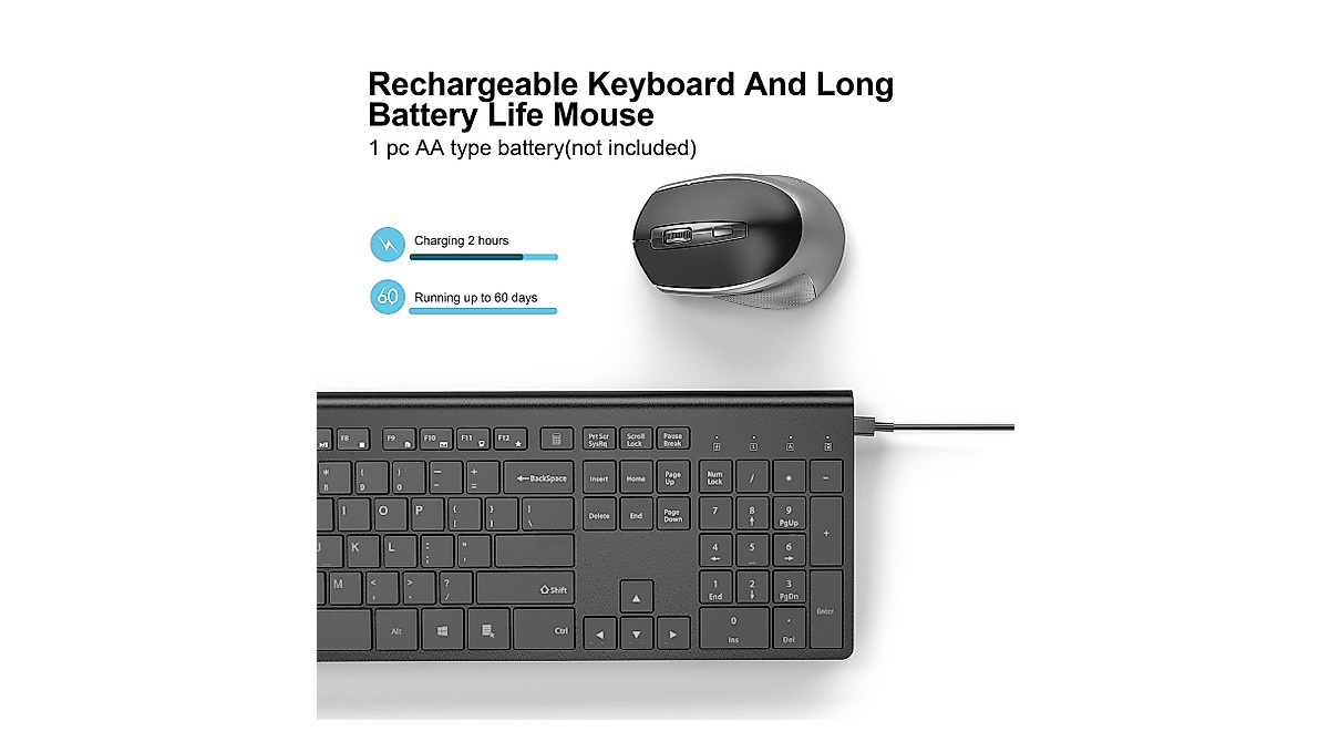 Wireless Keyboard and Mouse Set | Rechargeable & Ergonomic Design