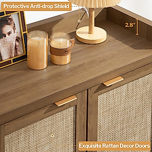 SICOTAS Shoe Cabinet, 24 Pair Shoe Storage Organizer Cabinet, 41" Tall Rattan Shoe Cabinet with Doors and Shelves, 6-Tier Farmhouse Boho Wooden Storage Cabinet for Entryway Hallway Closet