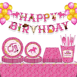 Cowgirl Themed Party Decorations Cowgirl Happy Birthday Banner, Western Cowboy Party Cowgirl Birthday Banner for Horse Birthday Party, Baby Shower, Western Cowgirl Birthday Party Supplies