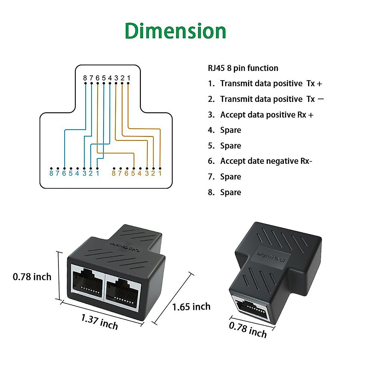 LINKMALL RJ45 Ethernet Splitter Adapter, 1 to 2 Ethernet Extender Connecter Female to 2 Female 8P8C Extender Plug LAN Couple Network for Cat5 Cat5e Cat6 Cat6e Cat7 (2Pack)