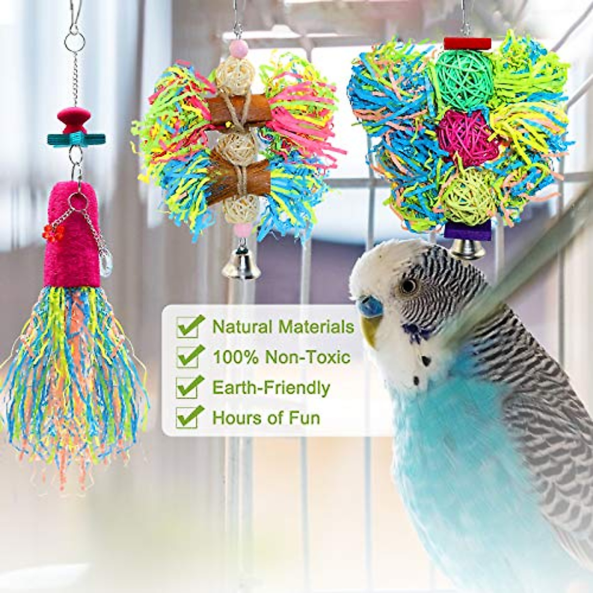BWOGUE Bird Chewing Toys Parrot Shredder Toy Shred Foraging Hanging Cage Toy for Conure Cockatiel African Grey Amazon (3 Pack)
