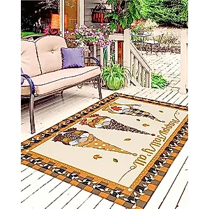 Fall Outdoor Patio Rugs Maple Leaf Sunflower Pumpkin Outdoor Area Rug Orange Plaid Buffalo Non-Slip Backyard/Camping RV Rug/Deck/Porch Rug Front Door Floor Mat Carpet,4x6ft,